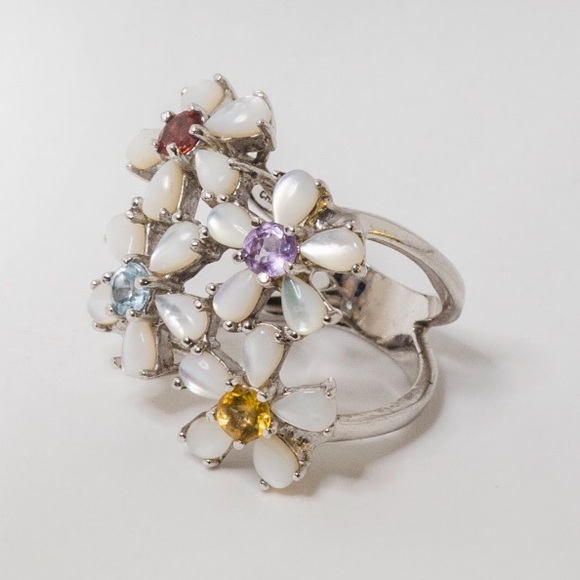 Jewelry | Vintage Multi Gem Flower Bouquet Sterling Silver Ring | Poshmark